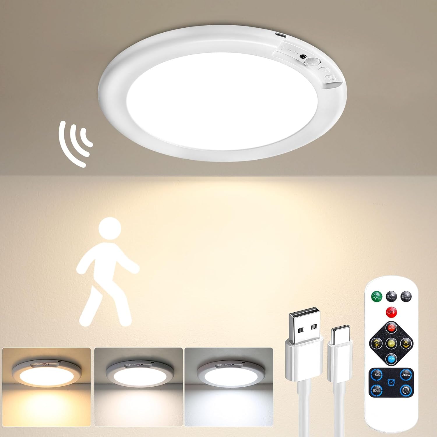 GlowFast Wireless Motion Sensor LED Puck Light with Remote Control – U ...